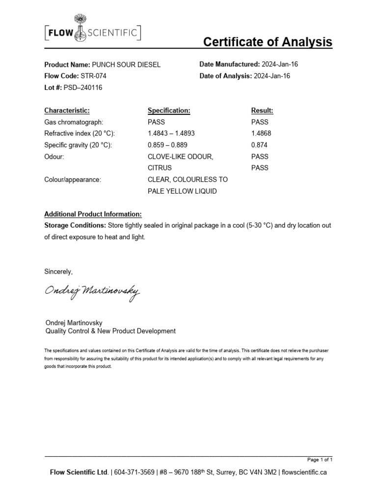 Punch Sour Diesel PSD-240116 Coa | PDF
