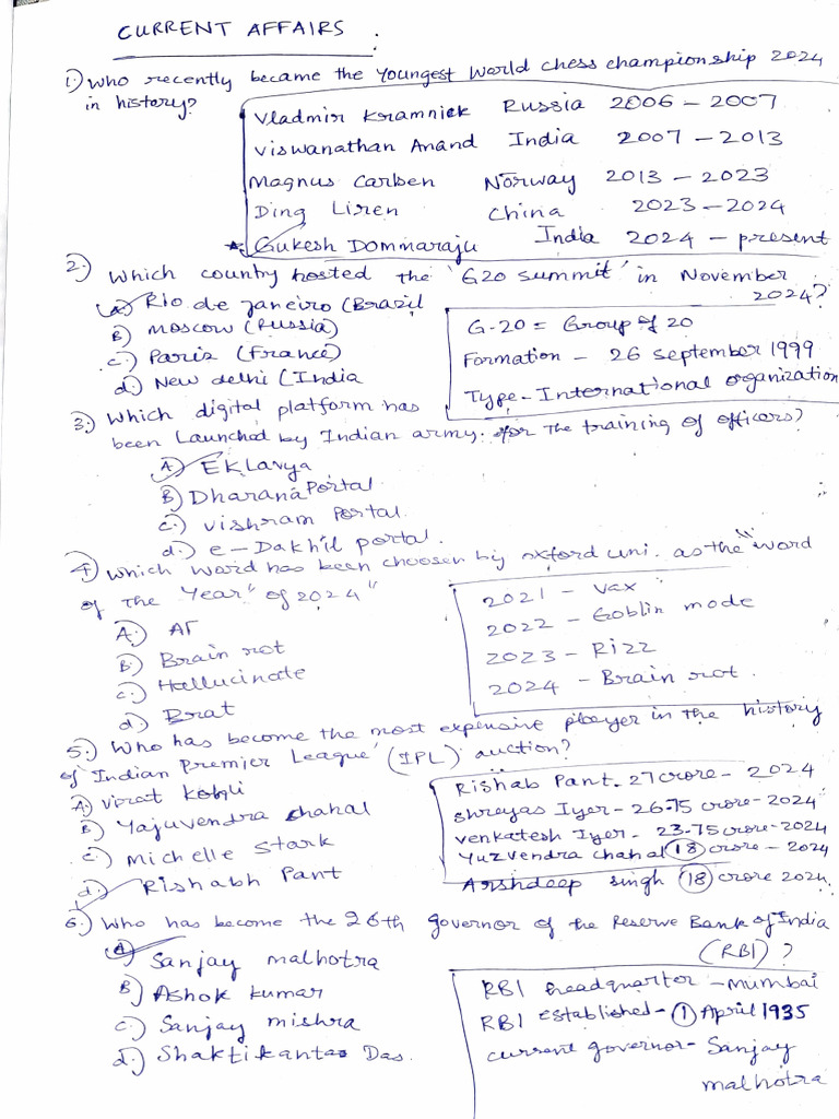 2025 Top 50 Current Affair Questions | PDF