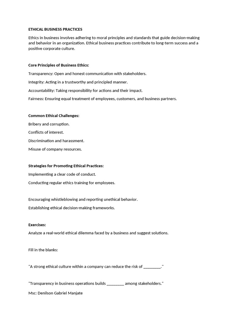 Ethical Business Practices | PDF