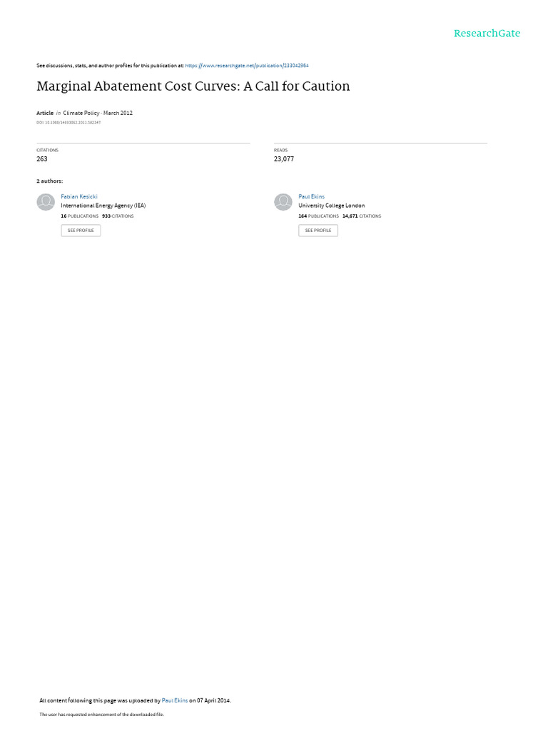 Marginal Abatement Cost Curves A Call For Caution | PDF | Climate ...