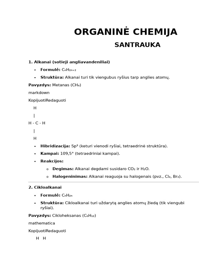 ORGANINĖ CHEMIJA SANTRAUka | PDF