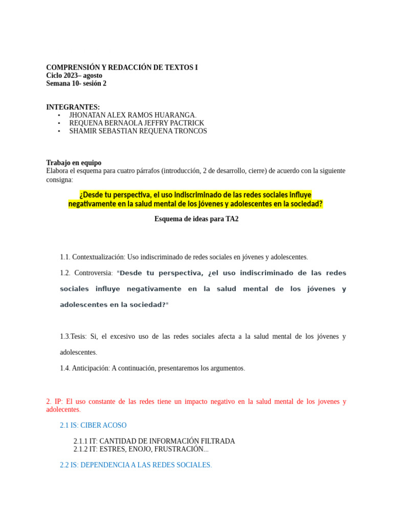 -Esquema Para TA2 Virtual Versión FINAL (1) | PDF | Adolescencia | Autoestima