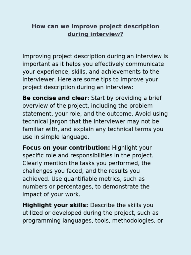 How Can We Improve Project Description During Interview | PDF