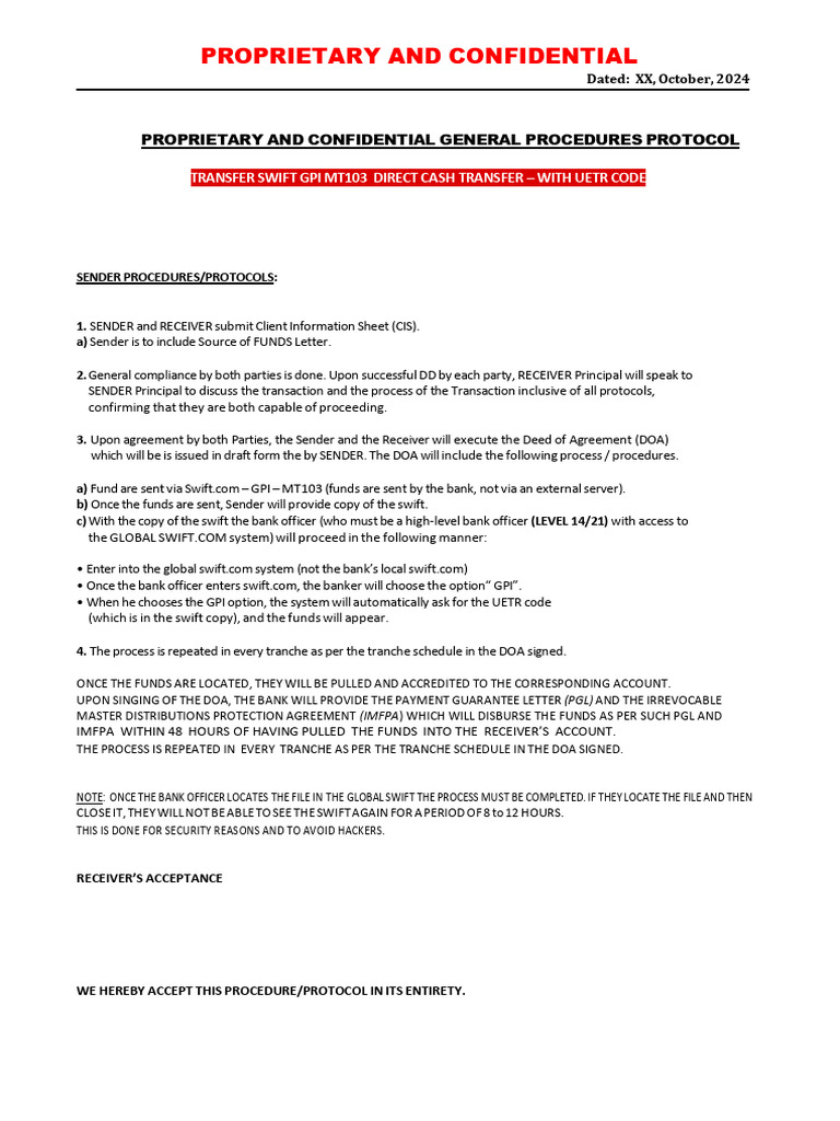 Swift GPI MT103 Transfer Protocol | PDF