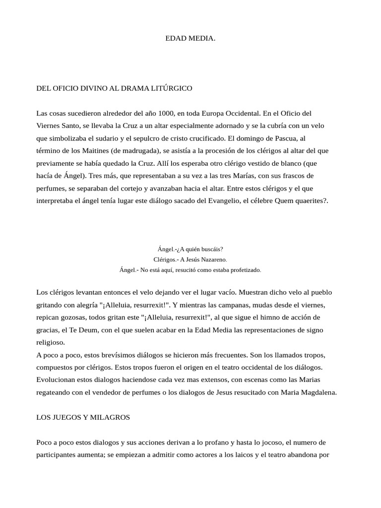 Teatro Medieval: De lo Divino a lo Profano | PDF | Teatro