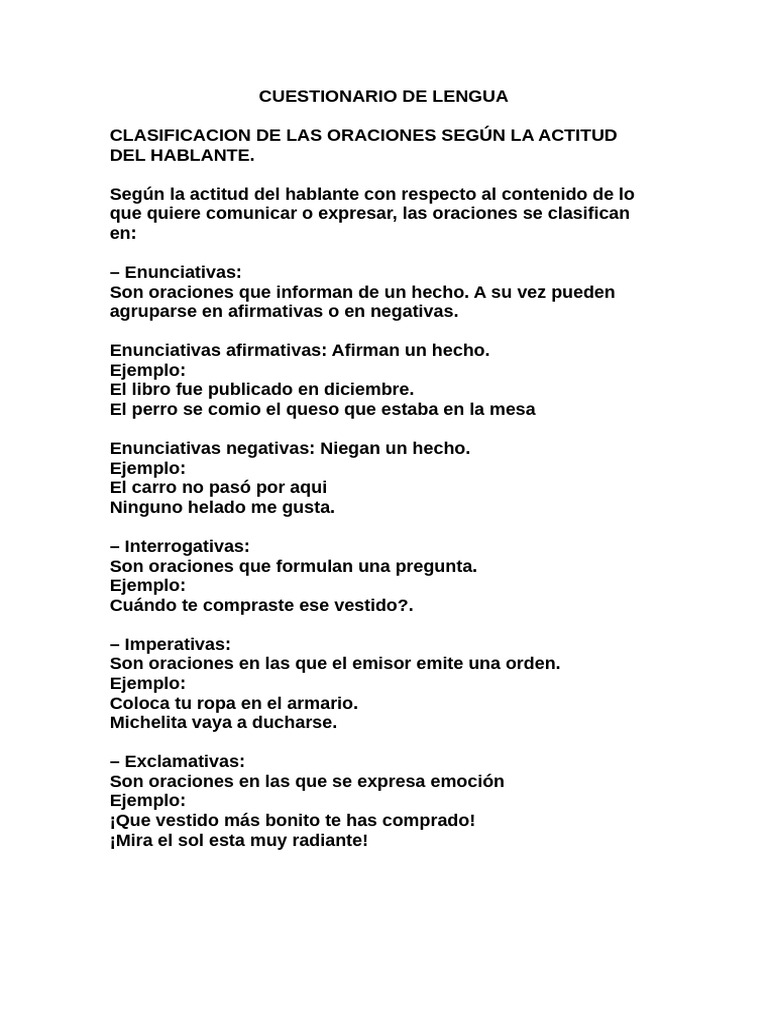 1clasificacion de Las Oraciones Segun Actitud Del Hablante | PDF ...