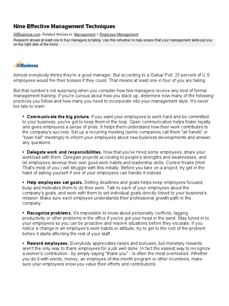 Effective Management Techniques | PDF | Employment | Human Resource ...