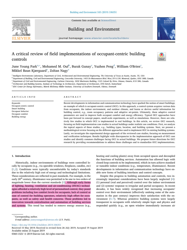 A Critical Review of Field Implementations of Occupant-Centric Building ...