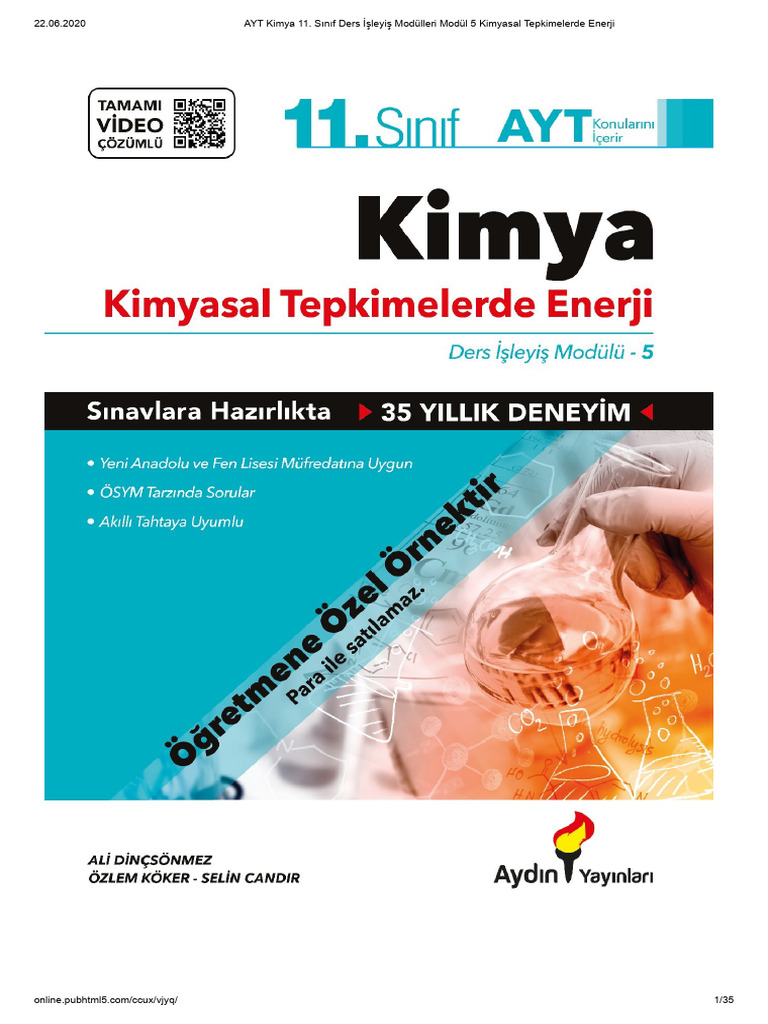 AYT Kimya 11. Sìnìf Ders ÿƒleyiƒ Modülleri 5 Kimyasal Tepkimelerde Enerji@akiraninkitapdunyasi | PDF
