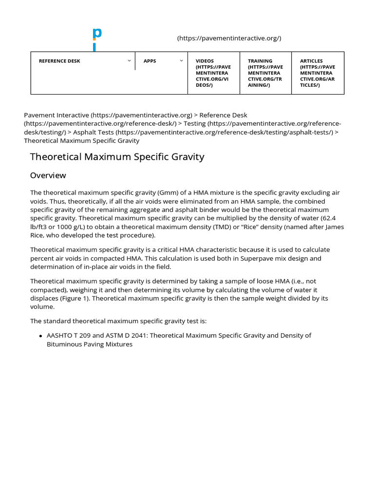 Theoretical Maximum Specific Gravity – Pavement Interactive | PDF ...
