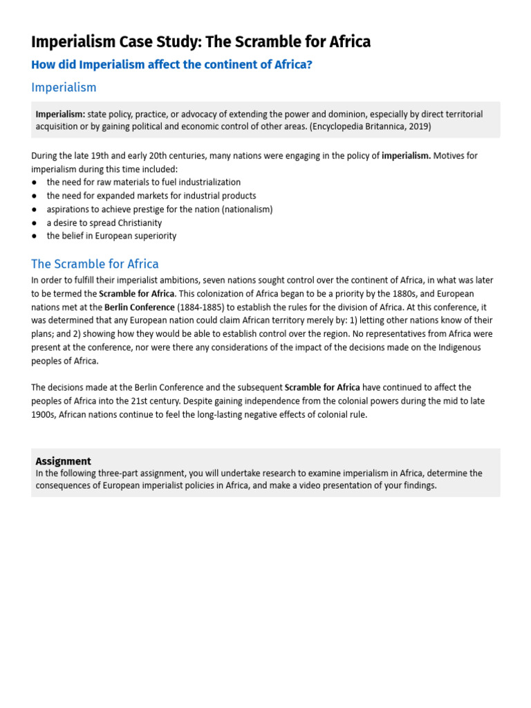 The Scramble For Africa GR 10 Assignment | PDF | Imperialism | Africa