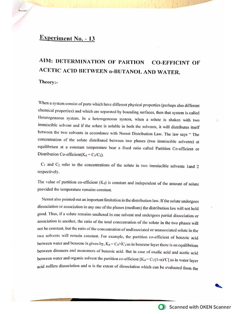 Partition Coefficient Exp | PDF