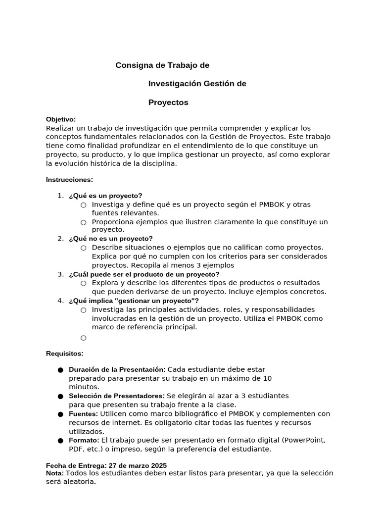 Consigna de Trabajo de Investigación | PDF
