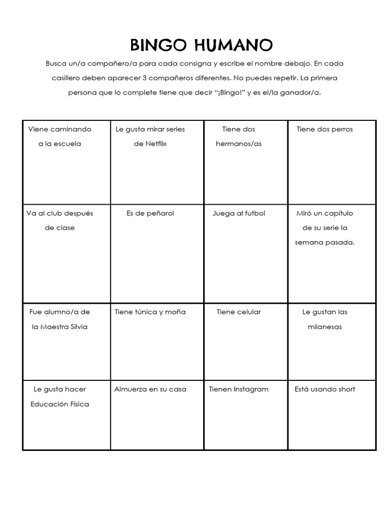 Bingo humano.docx | PDF