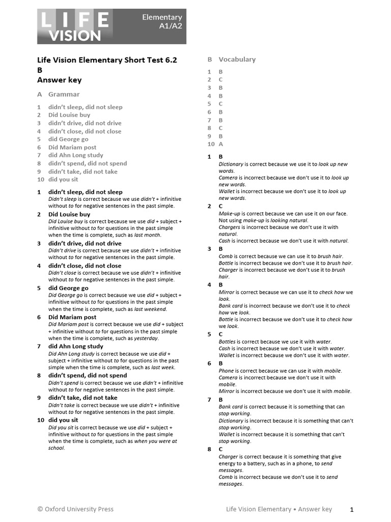 Lif Visi Ele Short 6-2b Answer Key | PDF | Linguistics