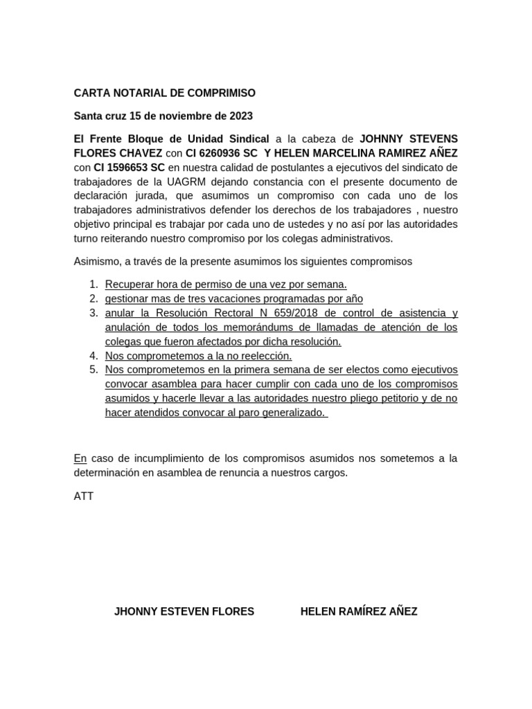 Carta de Compromiso para Imprimir | PDF