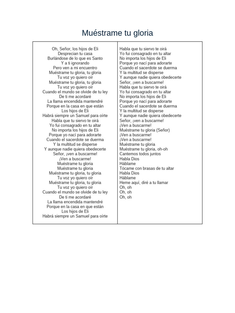 Muéstrame Tu Gloria | PDF