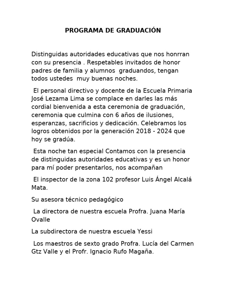 Programa de Graduación | PDF