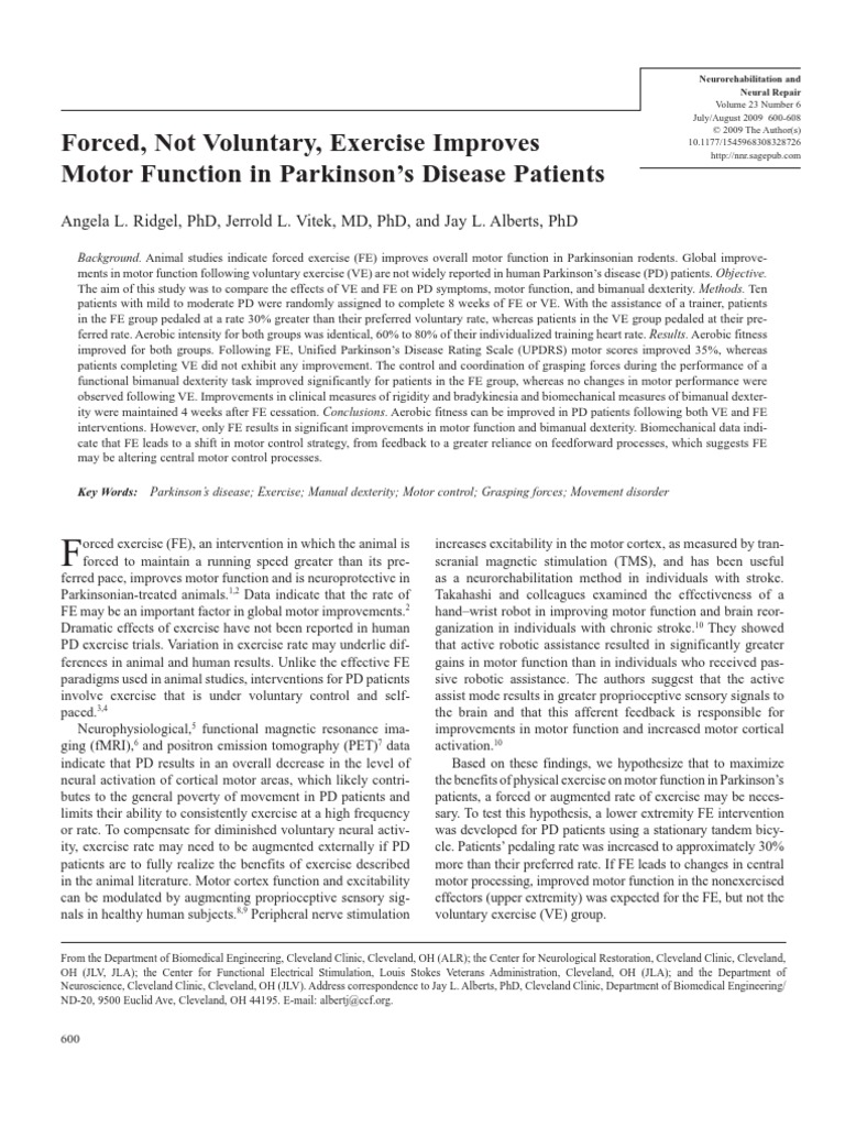 Ridgel - Parkinson | PDF | Physical Exercise | Cerebral Cortex