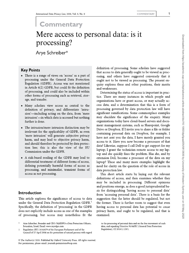 Mere Access To Personal Data Is It Processing | PDF