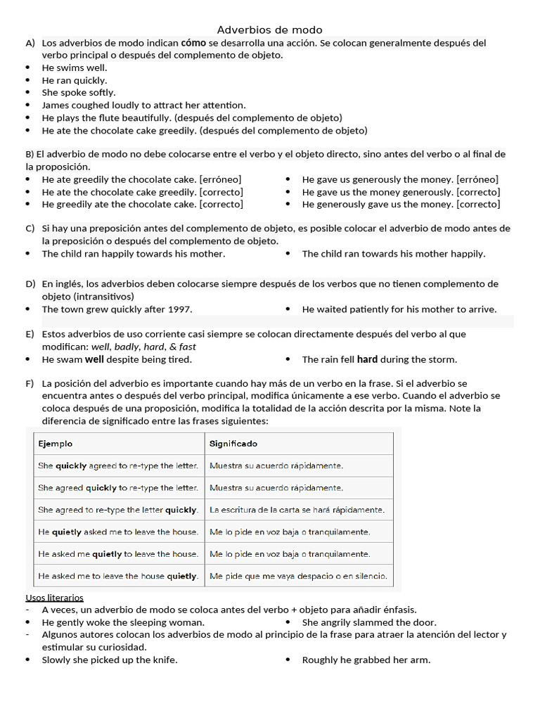Adverbios de Modo | PDF