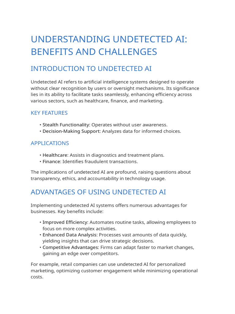 Understanding Undetected AI - Benefits and Challenges | PDF