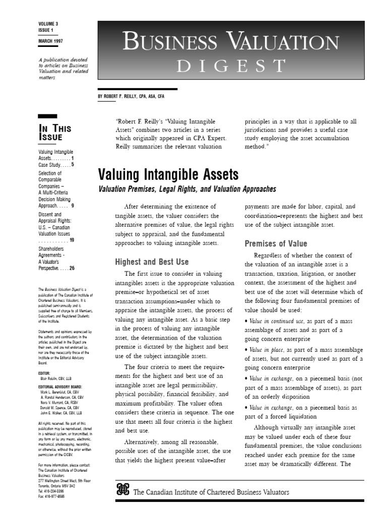 Valuing Intangible Assets | PDF | Valuation (Finance) | Real Estate ...