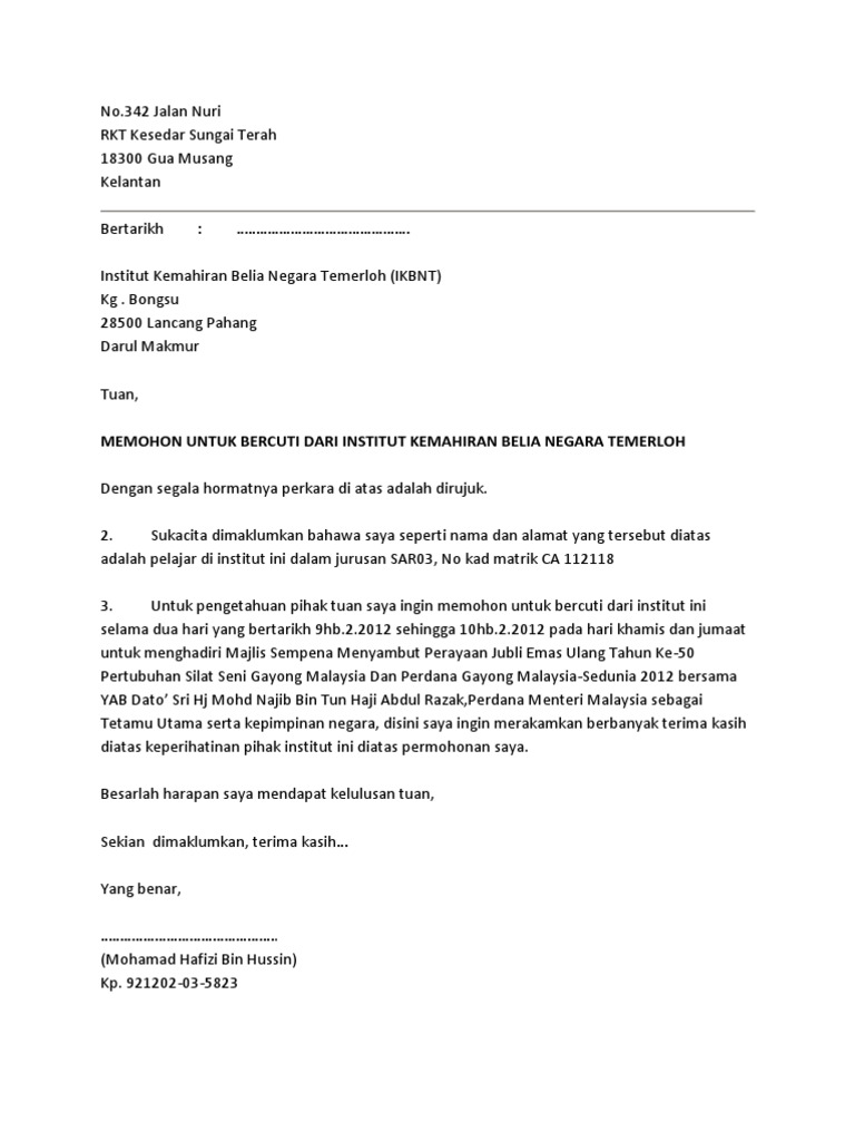 Rasmi Contoh Surat Mohon Cuti Kerja - Riset Rasmi Contoh Surat Mohon Cuti Kerja - Riset