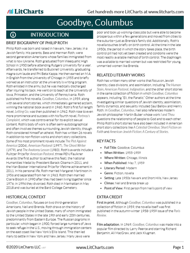 Goodbye Columbus LitChart | PDF