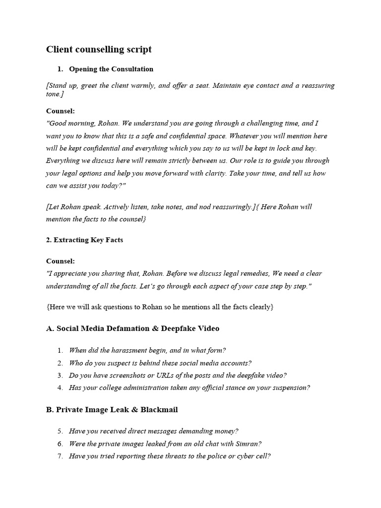 Client counselling script | PDF | Complaint | Criminal Law