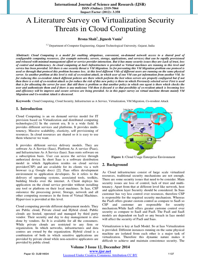 A Literature Survey On Virtualization Se | PDF | Cloud Computing | Software As A Service