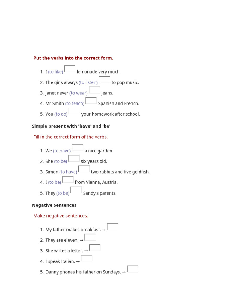 Simple Present Verb Test Worksheet | PDF