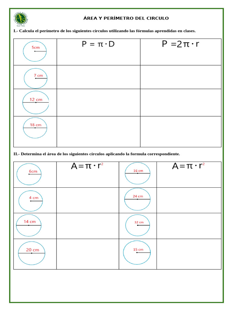 Ejercicios de Área y Perímetro del Círculo | PDF