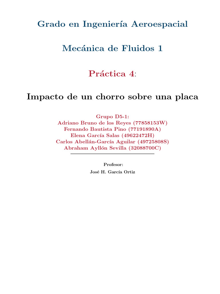 PR Ctica 4 Impacto de Un Chorro Sobre Una Placa | PDF | Física | Fenomeno fisico