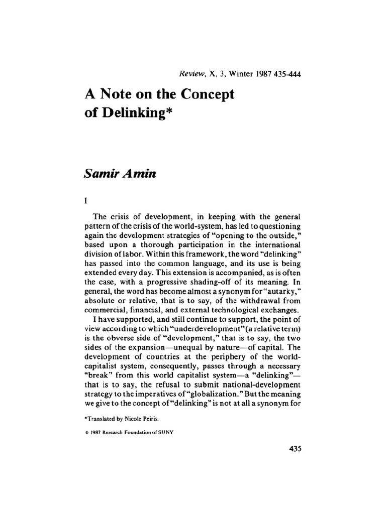 Samir Amin A Note On The Concept of Delinking | PDF