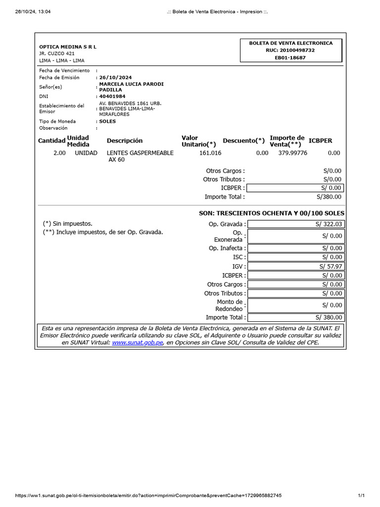Boleta de Venta Electronica - Impresion | PDF