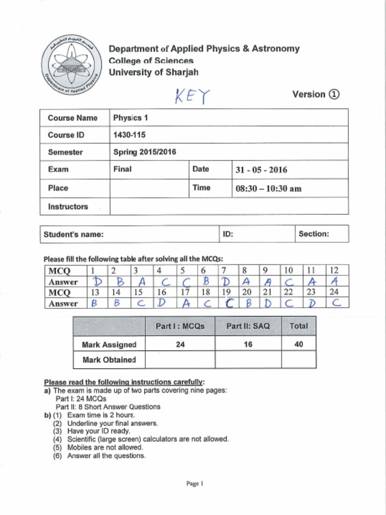 2016 - Spring - Final Exam - Model Answers | PDF
