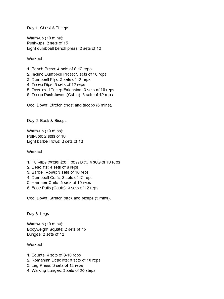 6-Day Muscle Gain Workout Plan | PDF | Strength Training | Weight Training