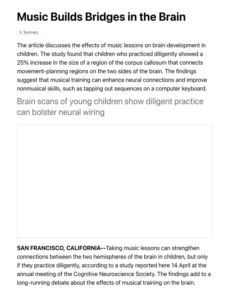 Music Builds Bridges in The Brain - Science - AAAS | PDF | Brain ...