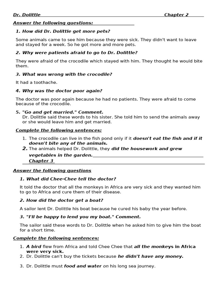 Dr. Dolittle Chapter 2 Summary | PDF