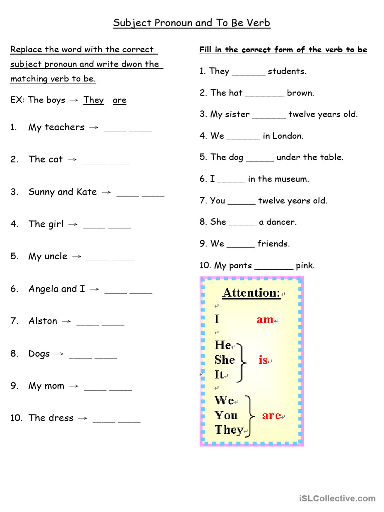 Subject Pronoun and To Be Verb | PDF