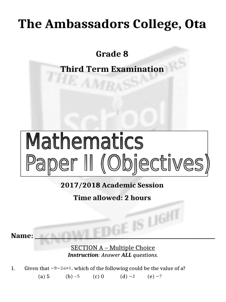 MATHEMATICS - GRADE 8 - Paper II - Cancelled | PDF | Rectangle | Geometry