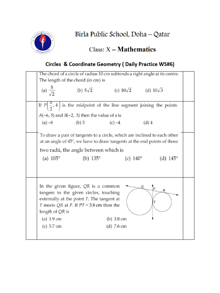 Circles and Coordinate Geometry Practice | PDF
