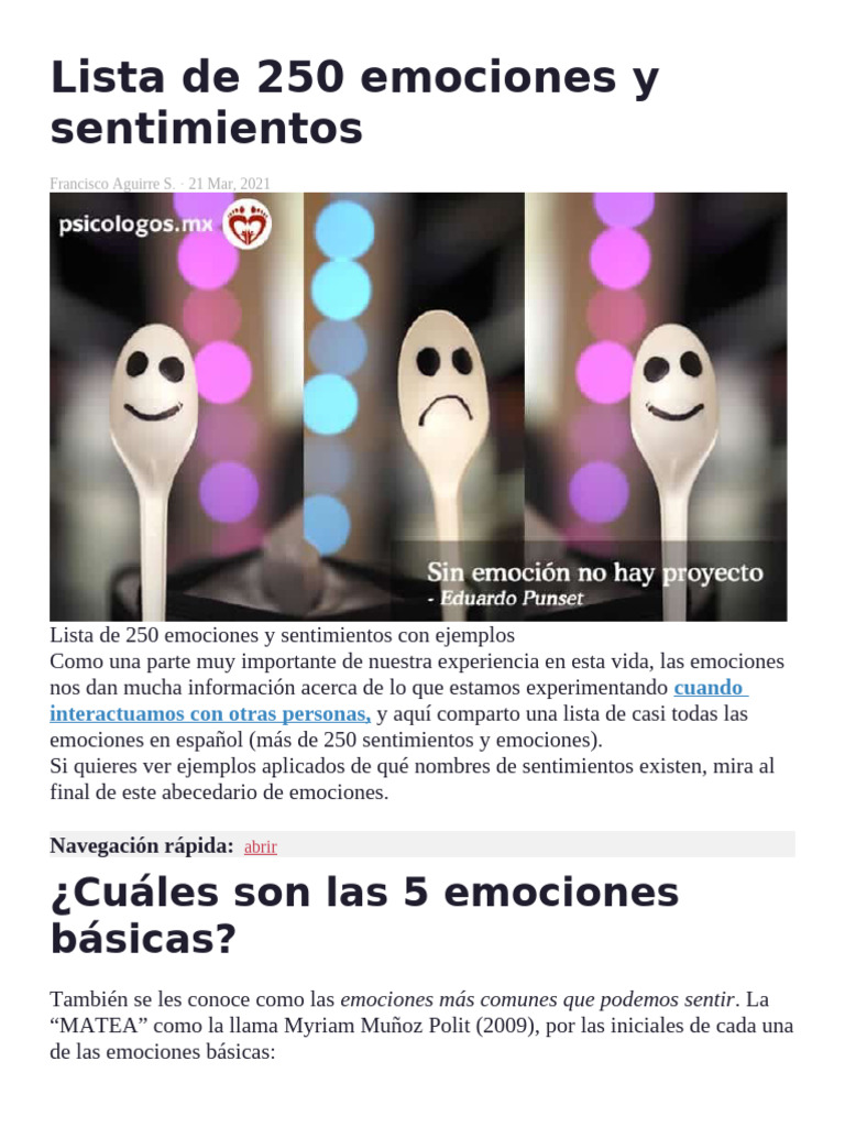 Lista de 250 emociones y sentimientos | PDF | Las emociones | Experiencia