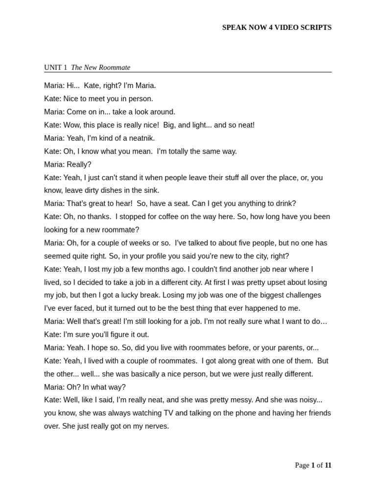 Video Script - The Roommate | PDF