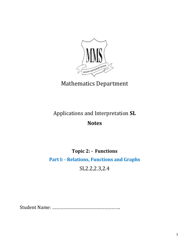 Class Notes - Topic 2 Functions - Part 1 | PDF
