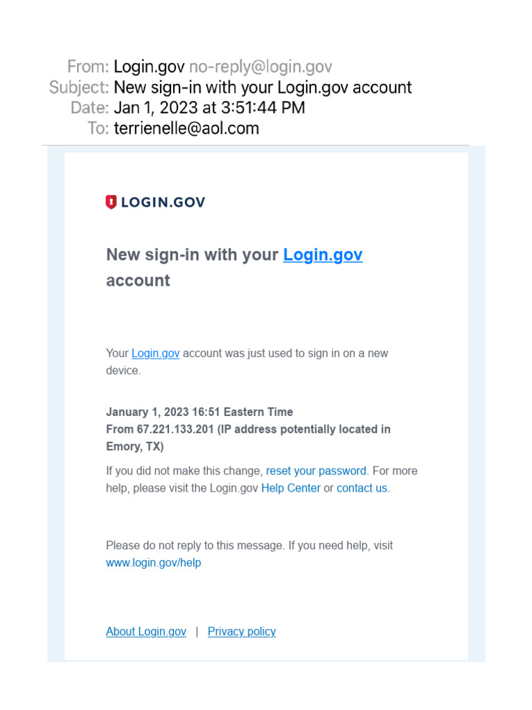 New Device Sign-In Alert for Login.gov | PDF