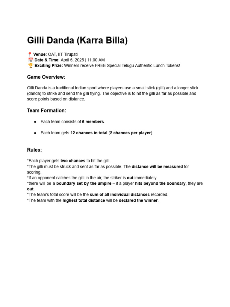 Games Rule Book - Chaitra 2025 | PDF | Team Sports | Sports