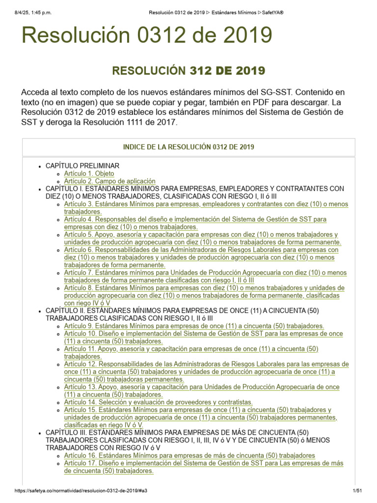 Resolución 0312 de 2019 Estándares Mínimos SafetYA® | PDF | Derecho laboral | Seguridad y salud ...