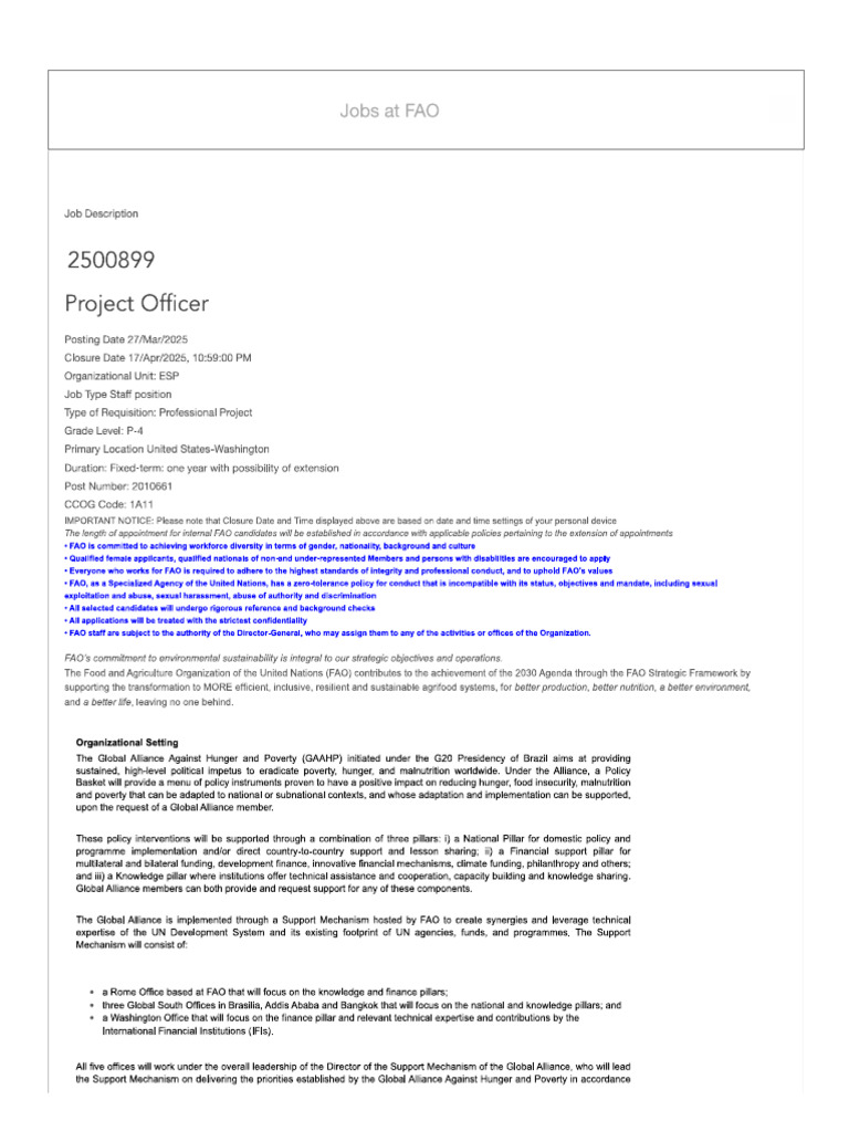 Fao Project Officer | PDF